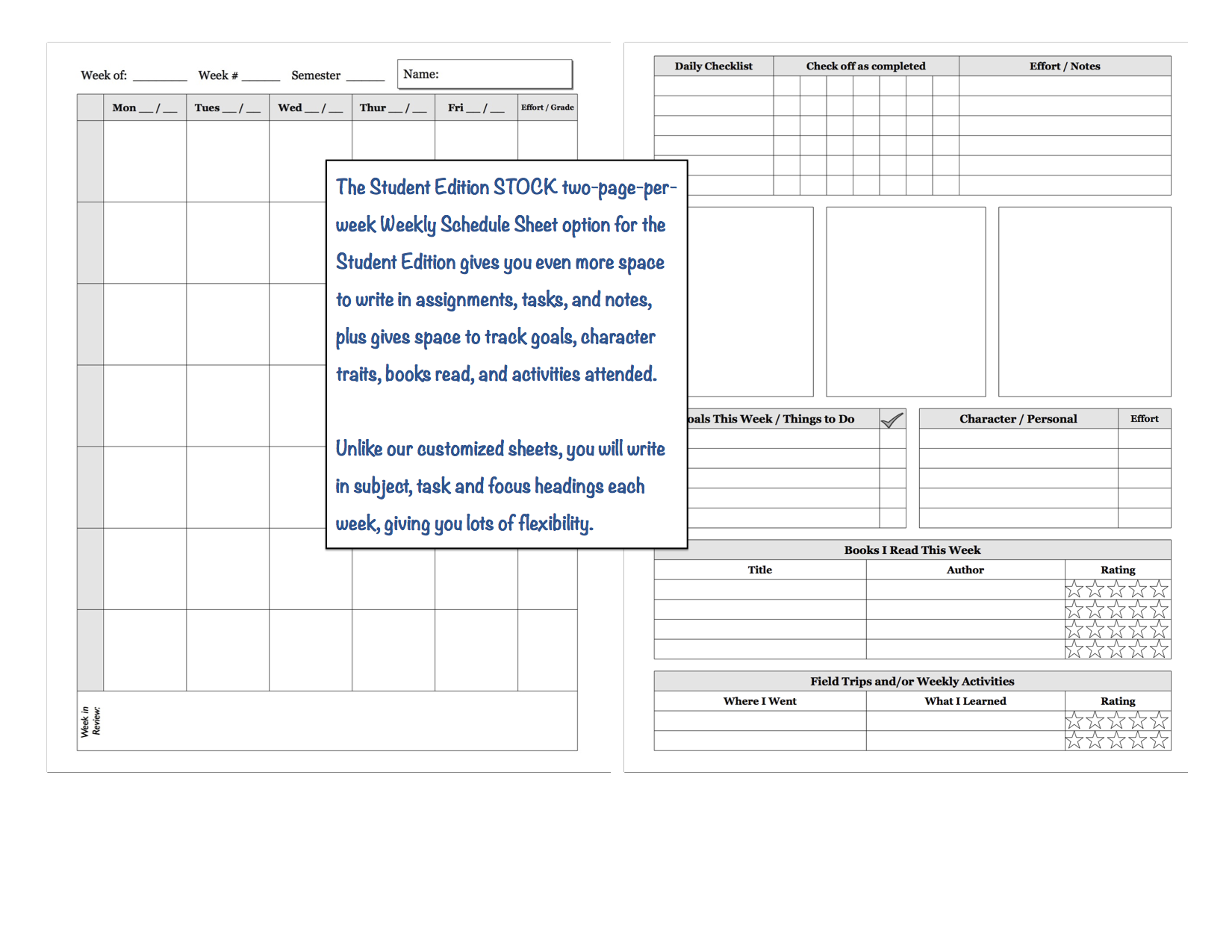 Your Weekly Schedule Sheets – Student Edition | A Plan in Place