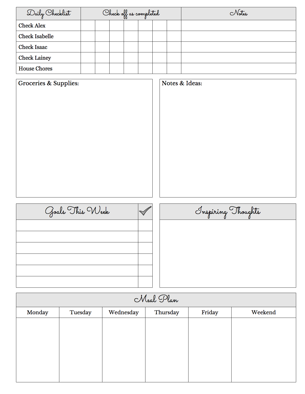 Weekly Schedule Sheet Examples | A Plan in Place